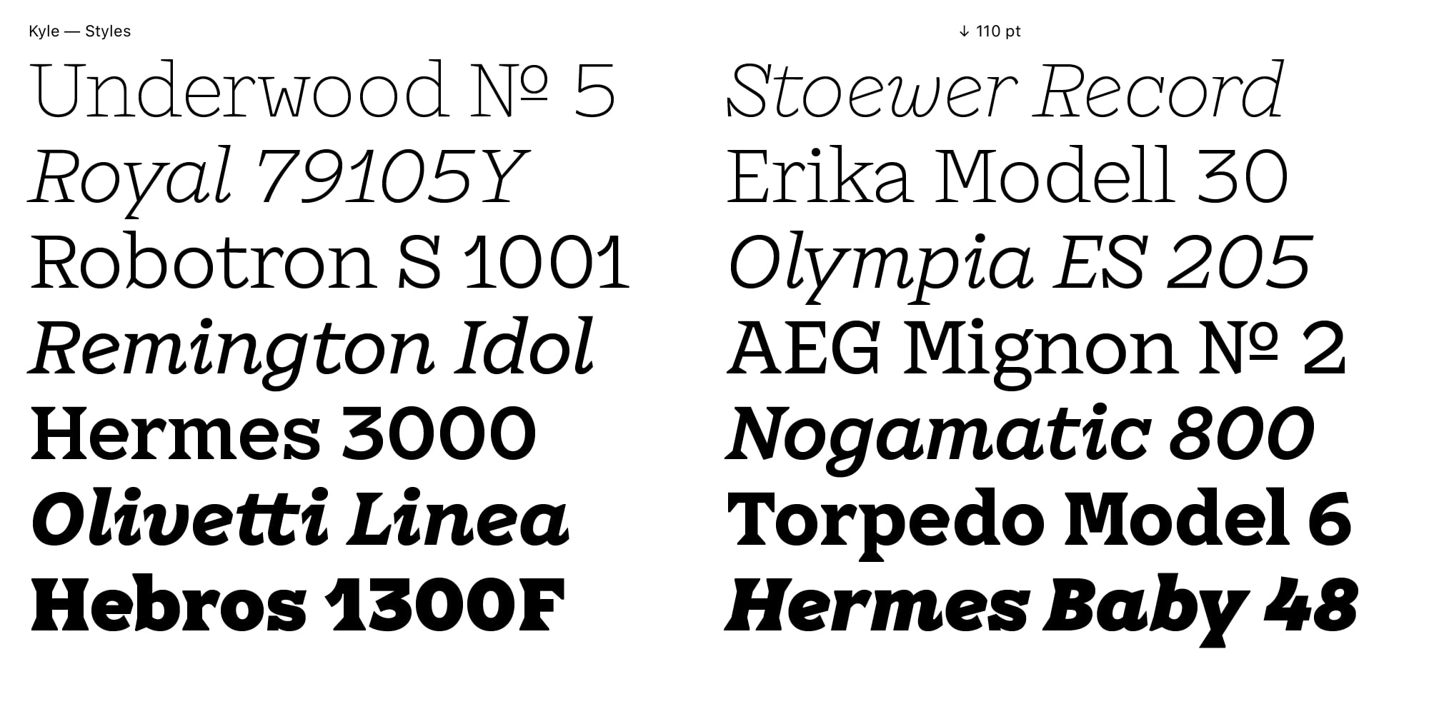 Kyle — A contemporary monoline serif font family with a typewriter ...